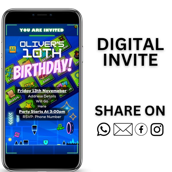 Geometry Dash Party Invite - Etsy