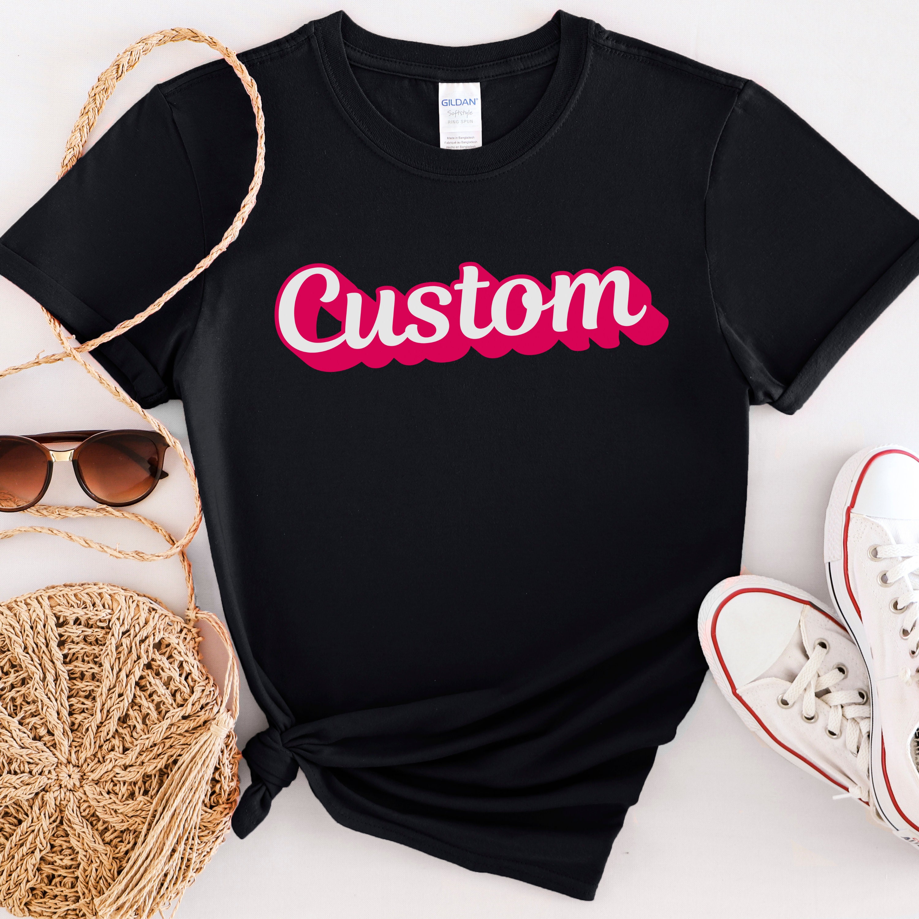 Personalised Pink Doll Text Shirt, Customize With Any Text, Girls Shirt ...