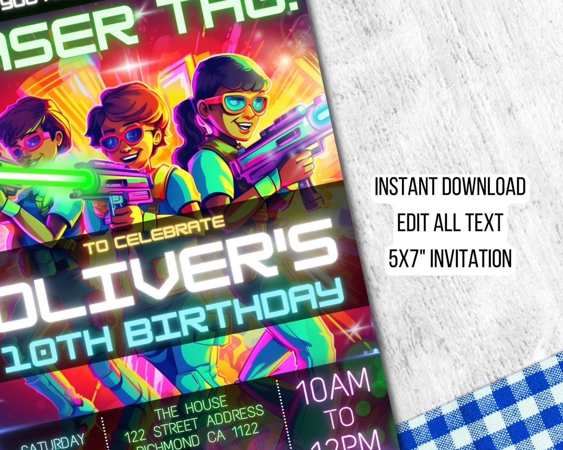 EDITABLE Laser Tag Party Invitation Brithday Invite Instant - Etsy ...