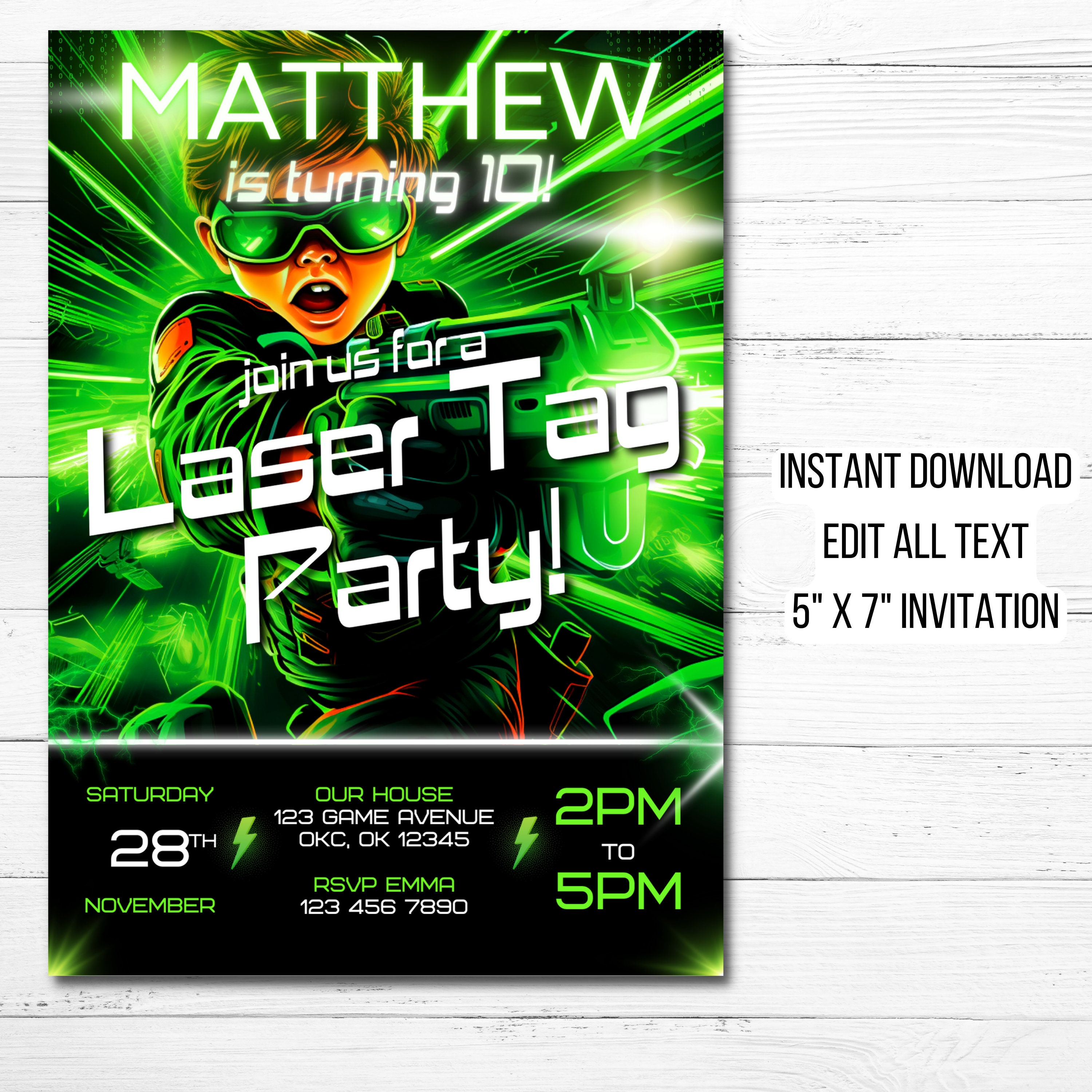 EDITABLE Laser Tag Party Invitation Brithday Invite Instant - Etsy