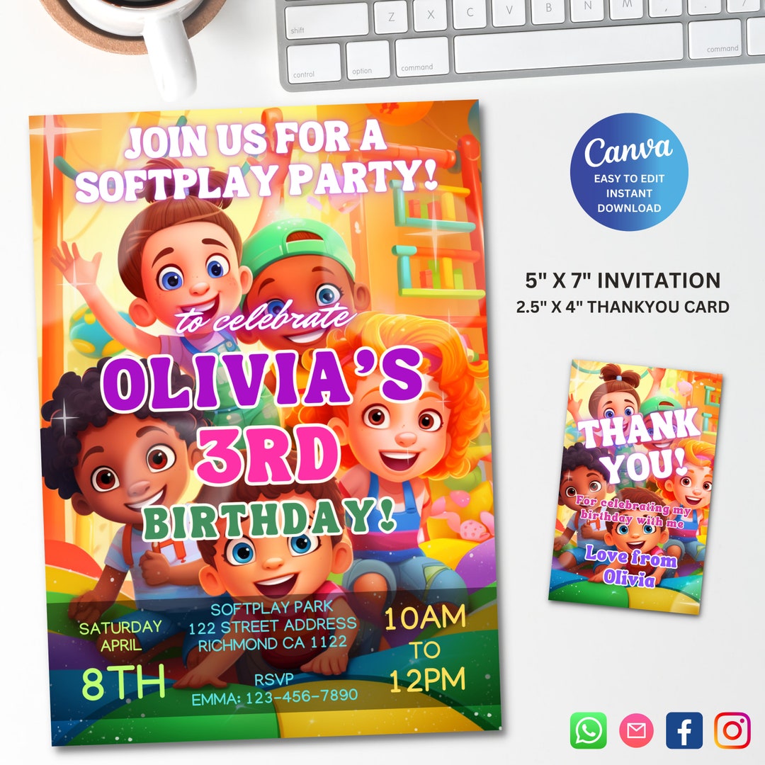 EDITABLE Softplay Party Invitation, Indoor Play, Birthday Party ...