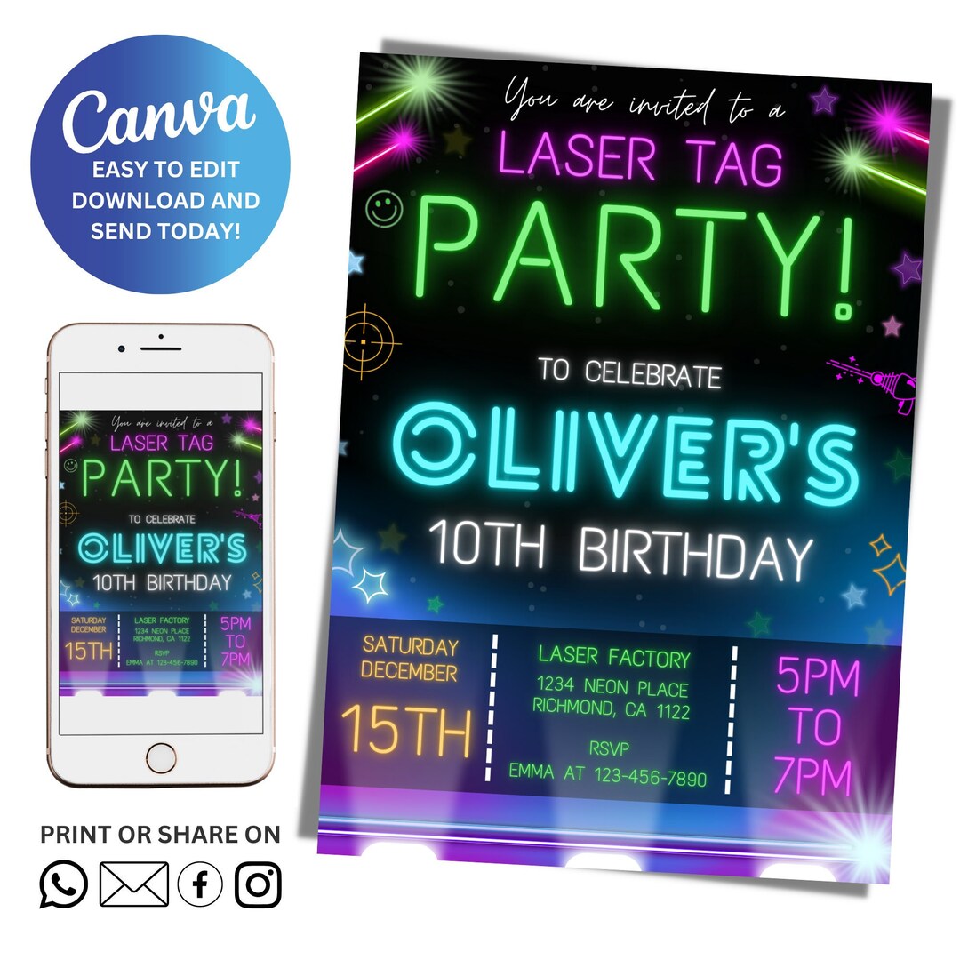 Laser Tag Invitation, Laser Tag Invite, Instant Download Laser Tag ...