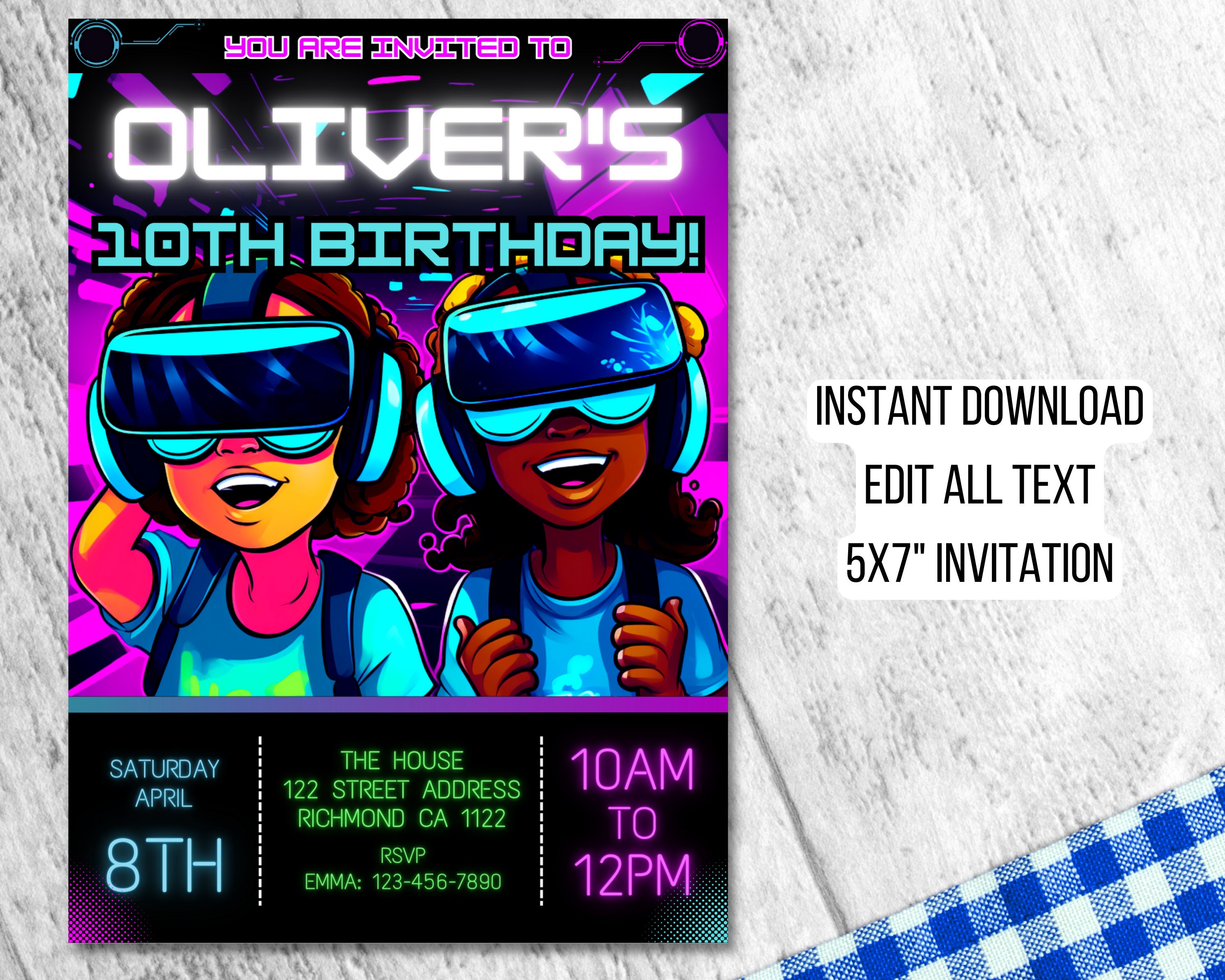 Editable VR Gamer Invitation, Instant Download, Virtual Reality Gaming ...