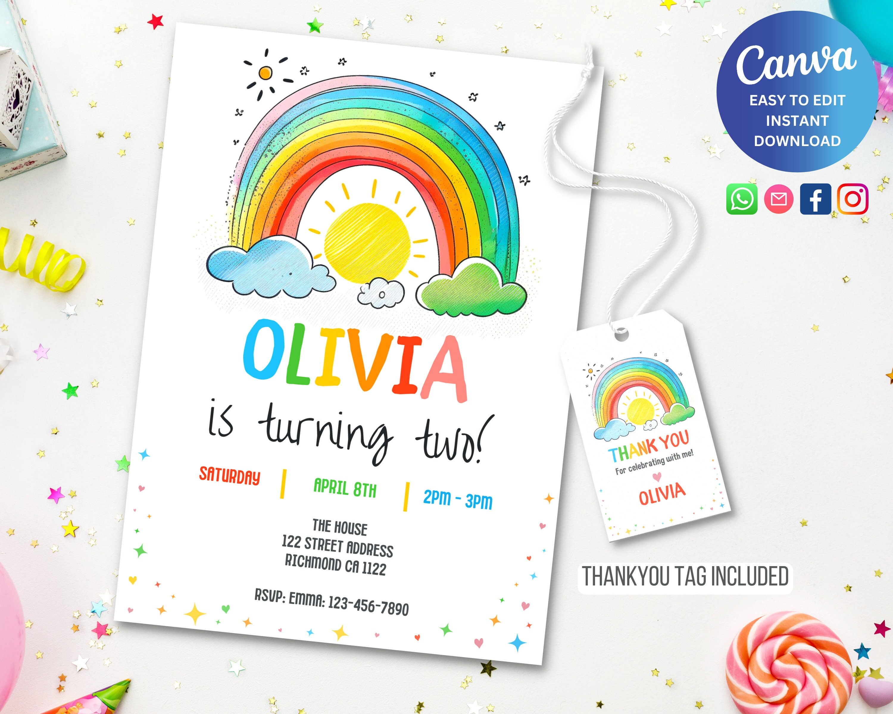 Editable Rainbow Birthday Invitation Rainbow Invitation - Etsy