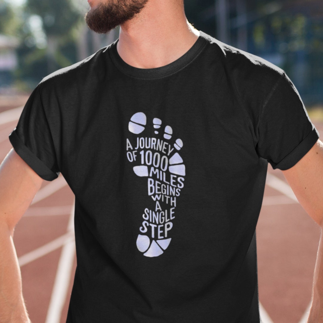 Running T-shirt With Footprint Design, "a Journey of 1000 Miles Begins ...