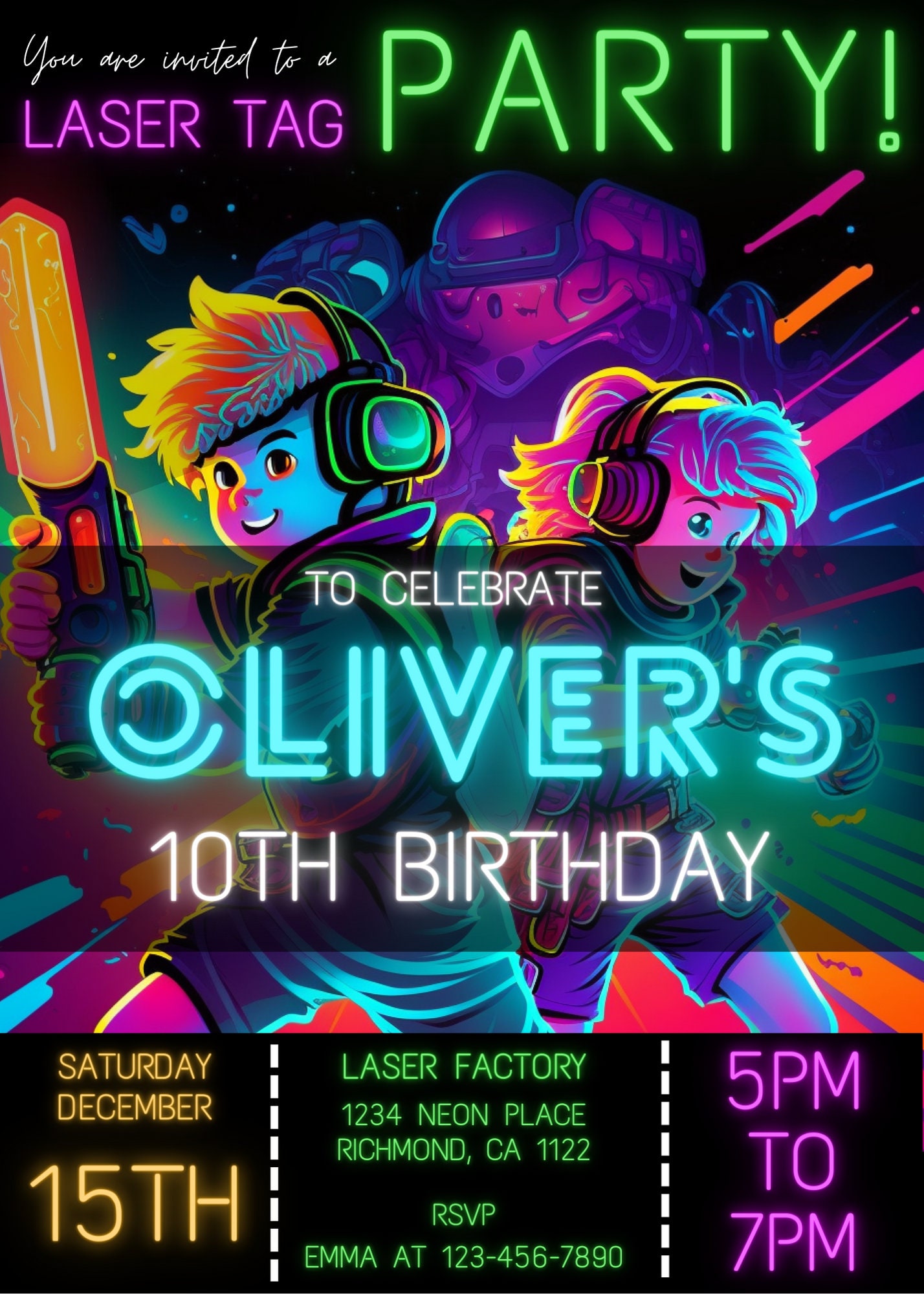 Laser Tag Party Invitation, Print, Social Share, Personalized Invite ...