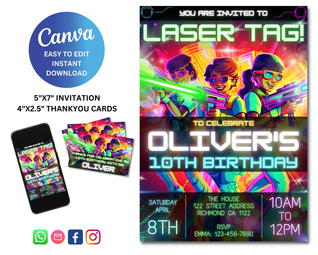 EDITABLE Laser Tag Party Invitation Brithday Invite Instant - Etsy