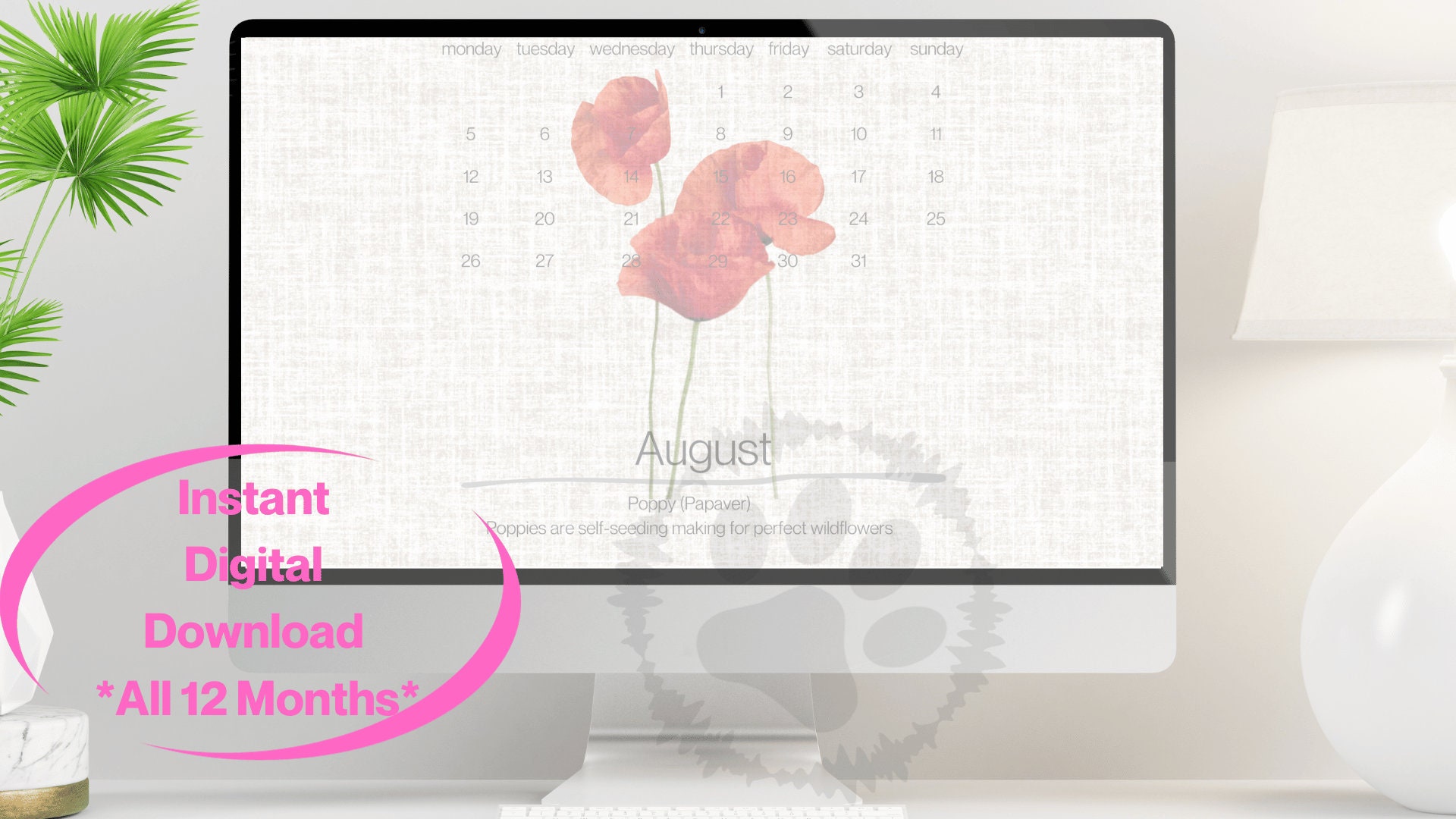 2024 Monthly Calendar Flower of the Month. Computer Desktop Wallpaper ...