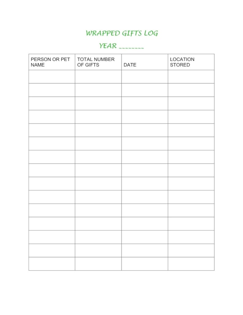 Holiday Wrapped Gifts Log Printable Digital Download - Etsy