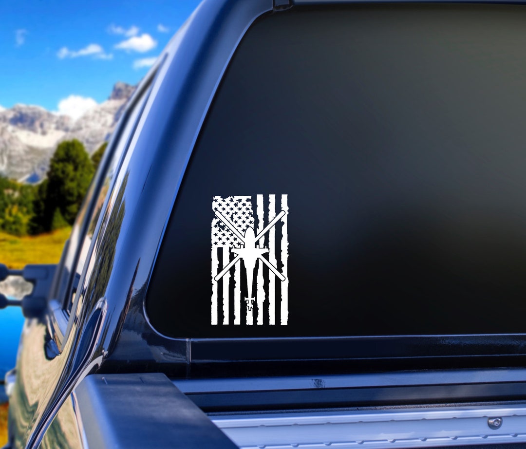 AH-64 Apache Helicopter Tattered Flag Vinyl Decal, Army Aviation ...