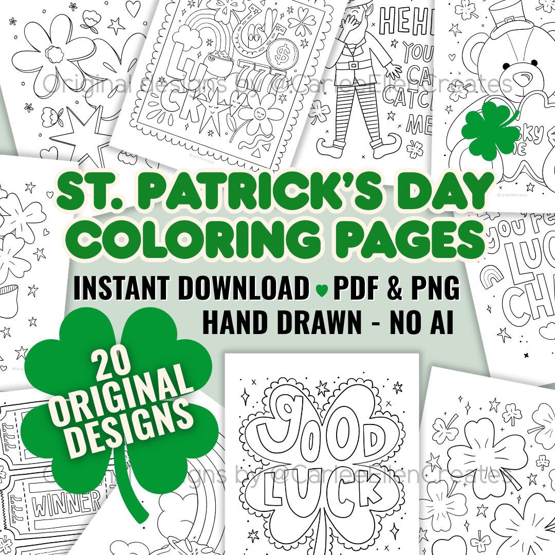 St Patrick’s Day Coloring Pages Printable | Hand Drawn Shamrock ...