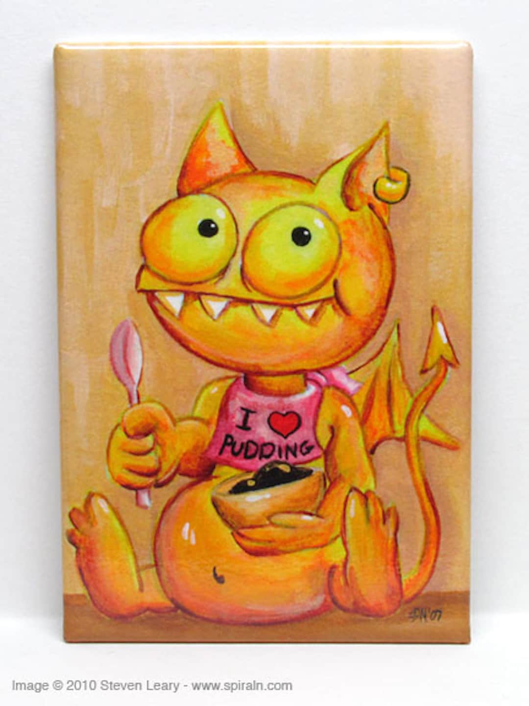 Cute Demon Eating Chocolate Pudding Art Magnet - Etsy