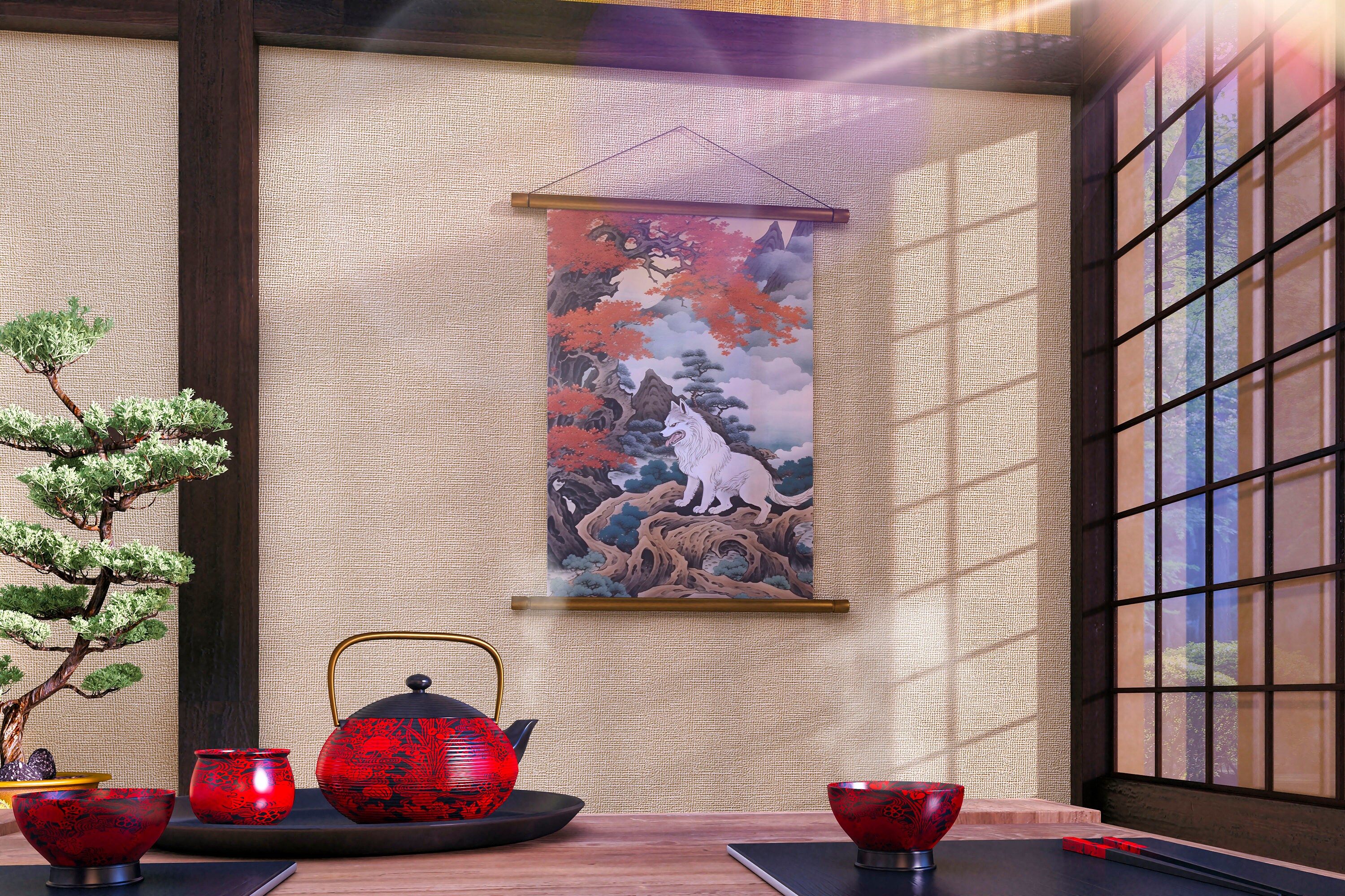 Sakura Hokusai Ukiyo-e Wolf Printable Wall Art, Edo Period Vintage ...