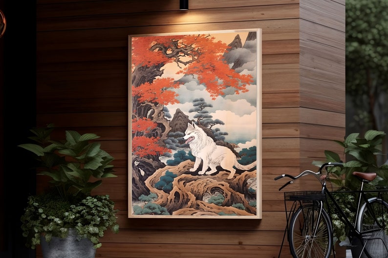 Sakura Hokusai Ukiyo-e Wolf Printable Wall Art, Edo Period Vintage ...