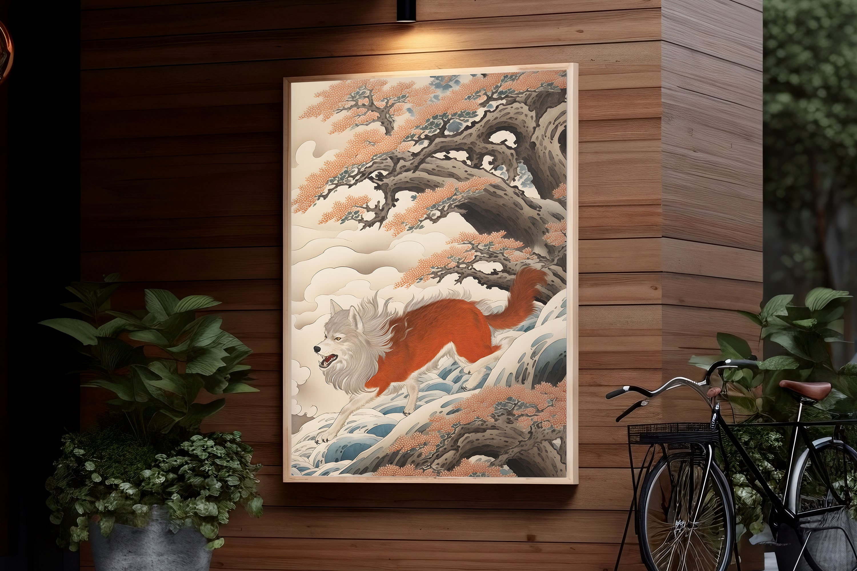 Sakura Hokusai Ukiyo-e Wolf Printable Wall Art, Edo Period Vintage ...