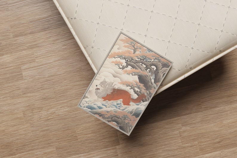 Sakura Hokusai Ukiyo-e Wolf Printable Wall Art, Edo Period Vintage ...