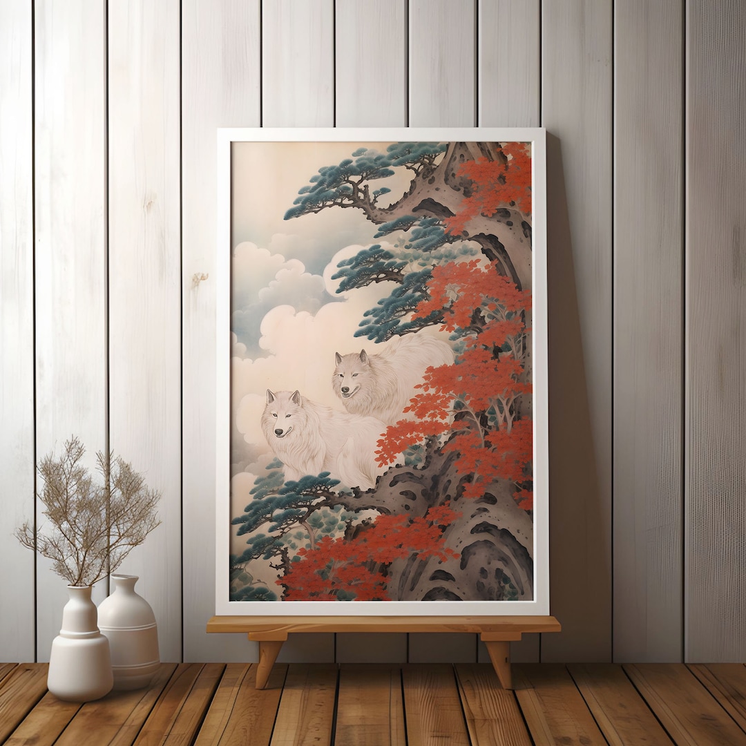 Sakura Hokusai Ukiyo-e Wolf Printable Wall Art Edo Period - Etsy