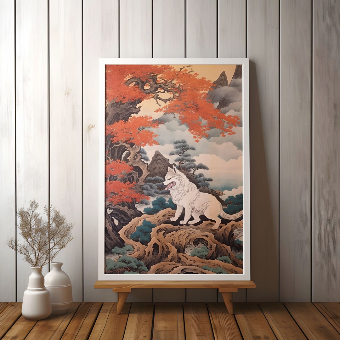 Sakura Hokusai Ukiyo-e Wolf Printable Wall Art, Edo Period Vintage ...