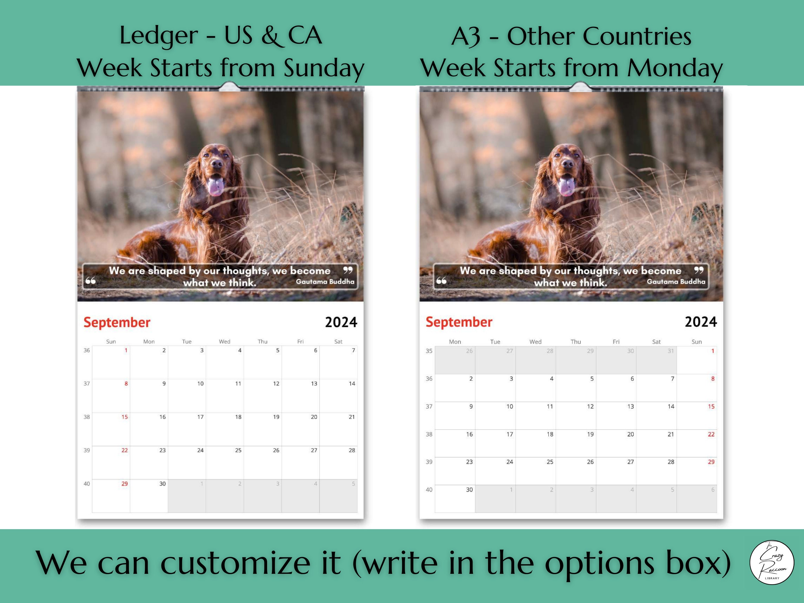 Irish Setters Wall Calendar 2024, Cute Gift Idea for Irish Setter ...