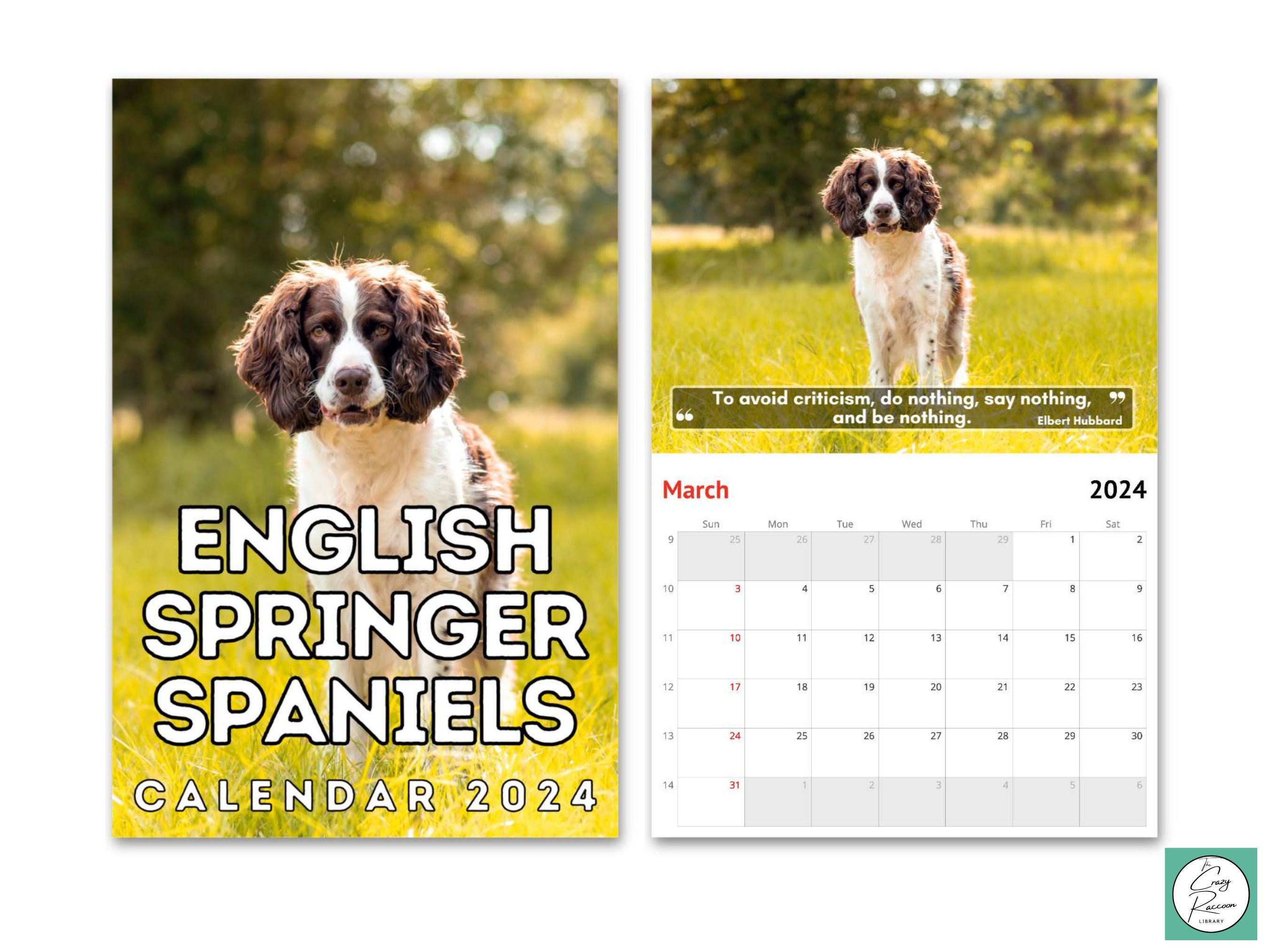 English Springer Spaniels Wall Calendar 2024, Cute Gift Idea for ...