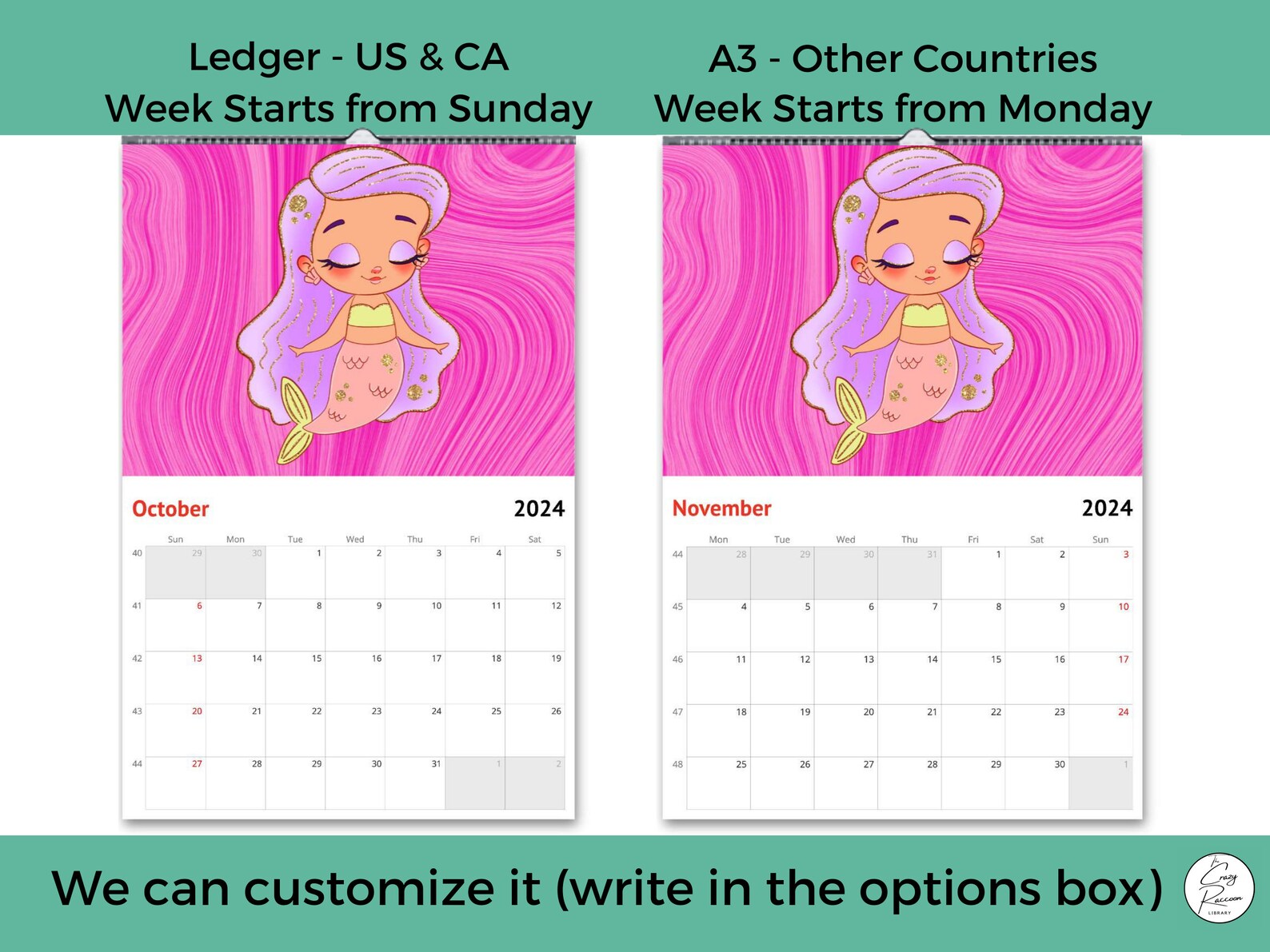 Mermaids Wall Calendar 2024, Mermaid Gift for Kids, Cute Gift Idea for ...