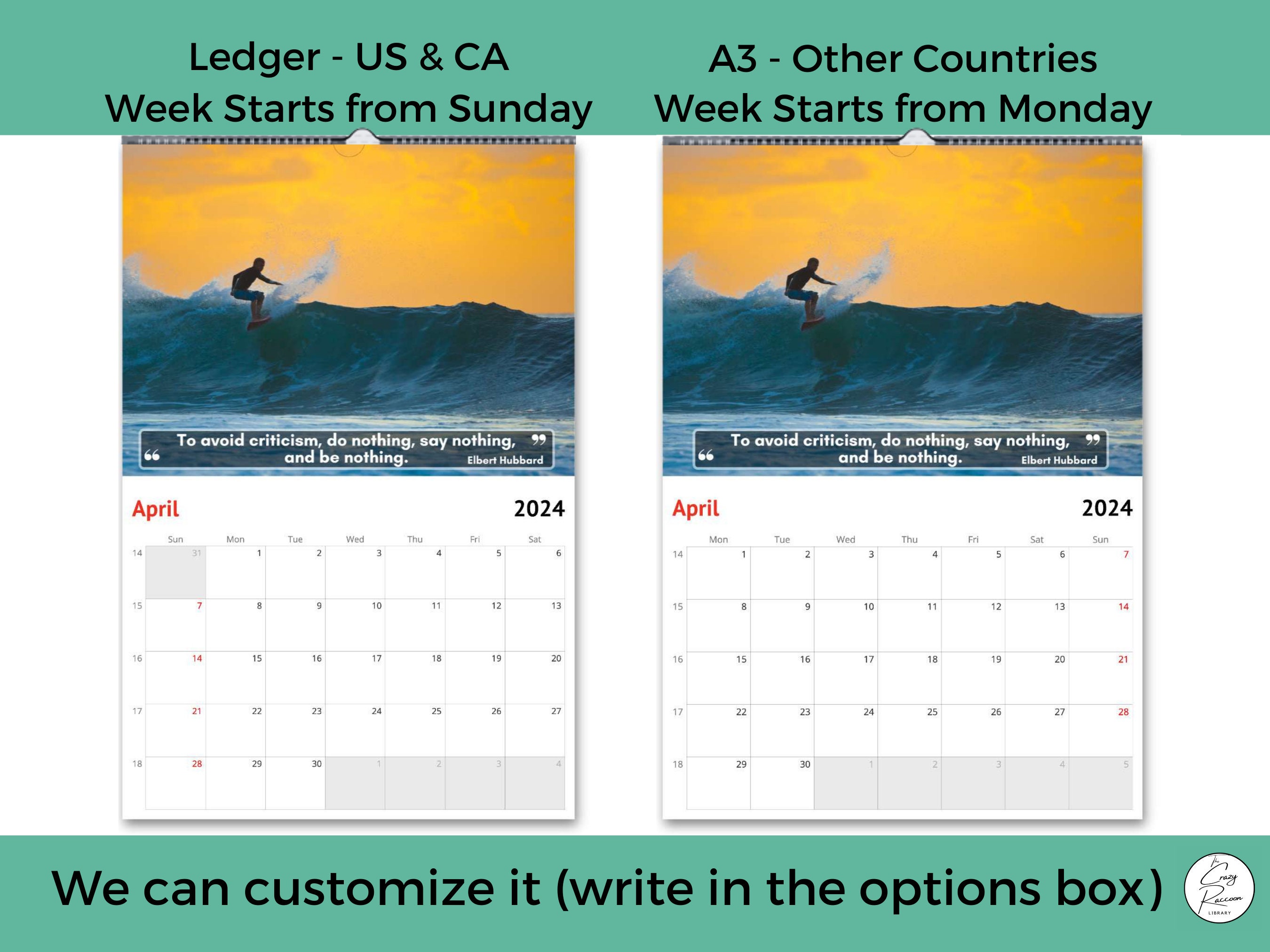 Surfing Wall Calendar 2024, Surfing Gifts, Great Gift Idea for Surfers ...