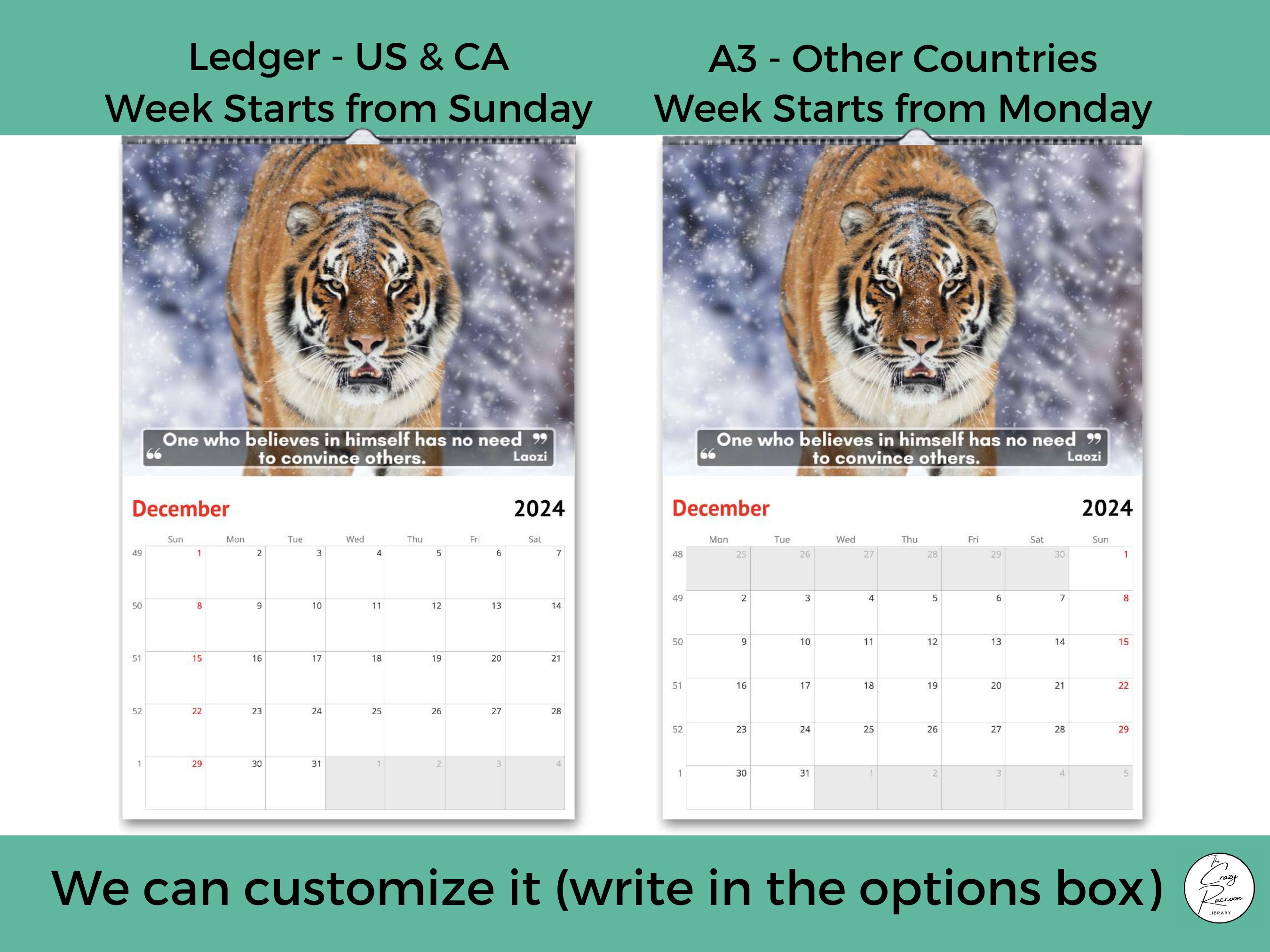 Tigers Wall Calendar 2024, Cute Gift Idea for Tiger Lovers - Etsy