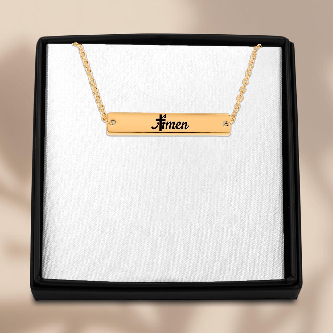 Personalized Amen Cross Horizontal Bar Necklace, Stainless Steel Gold ...