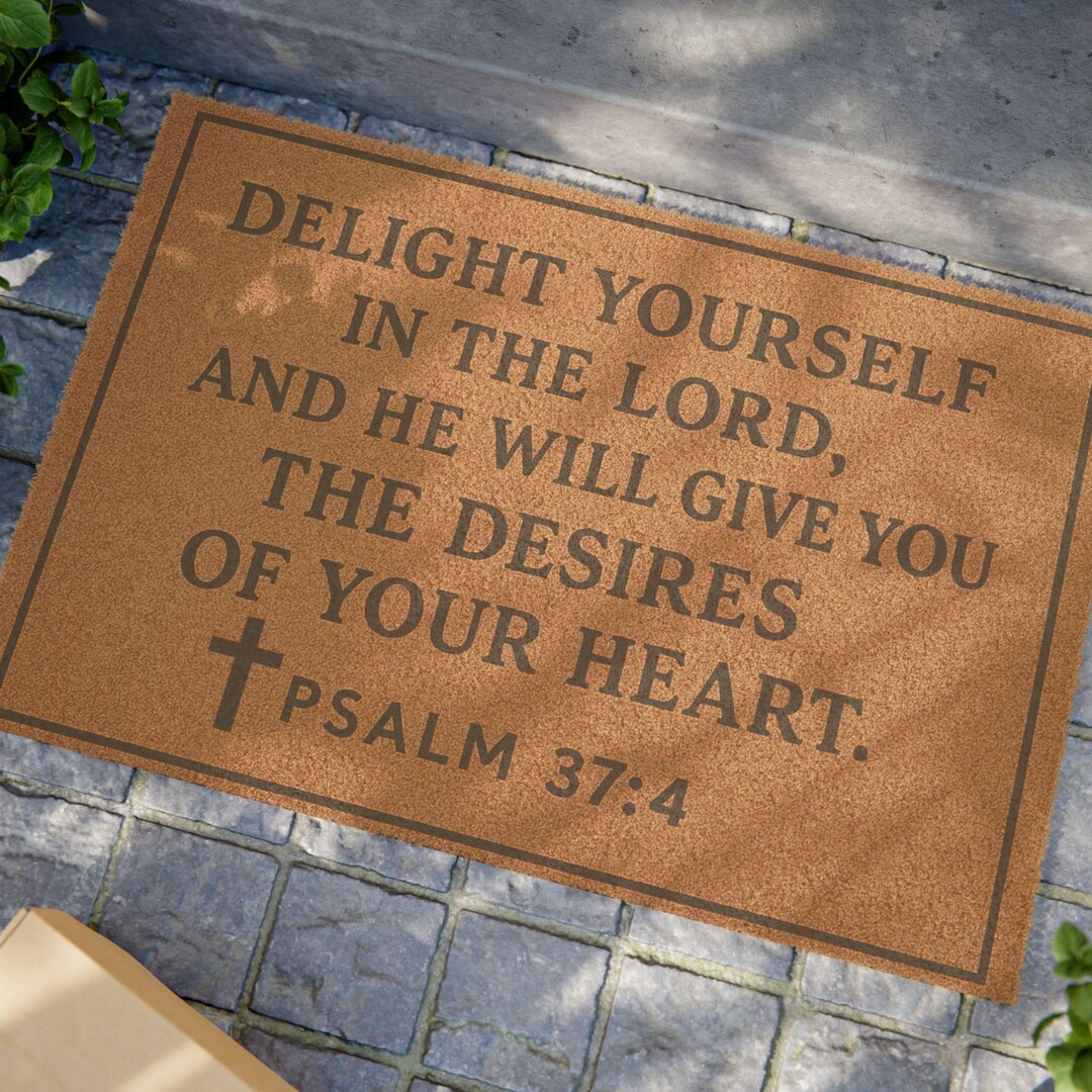 Inspirational Bible Verse Doormat - Psalm 37:4 Welcome Mat, Rustic Home ...