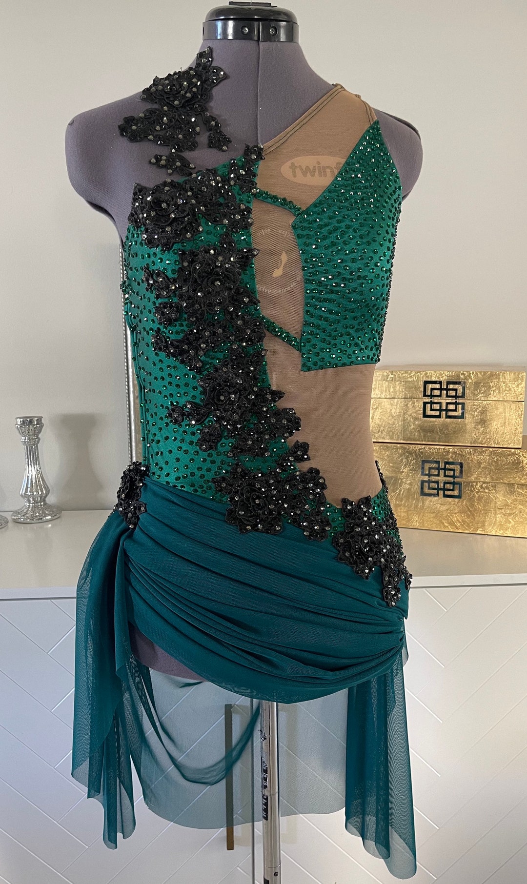Beautiful Green Lyrical One Shoulder Costume With Tons of Black ...