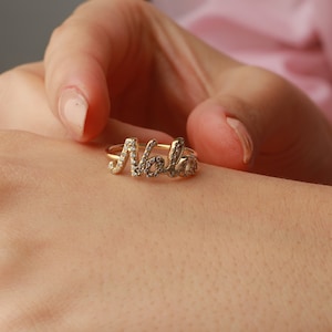 14k Solid Gold Custom Diamond Name Ring, Personalized Name Jewelry, Name Ring, Christmas Gift ...