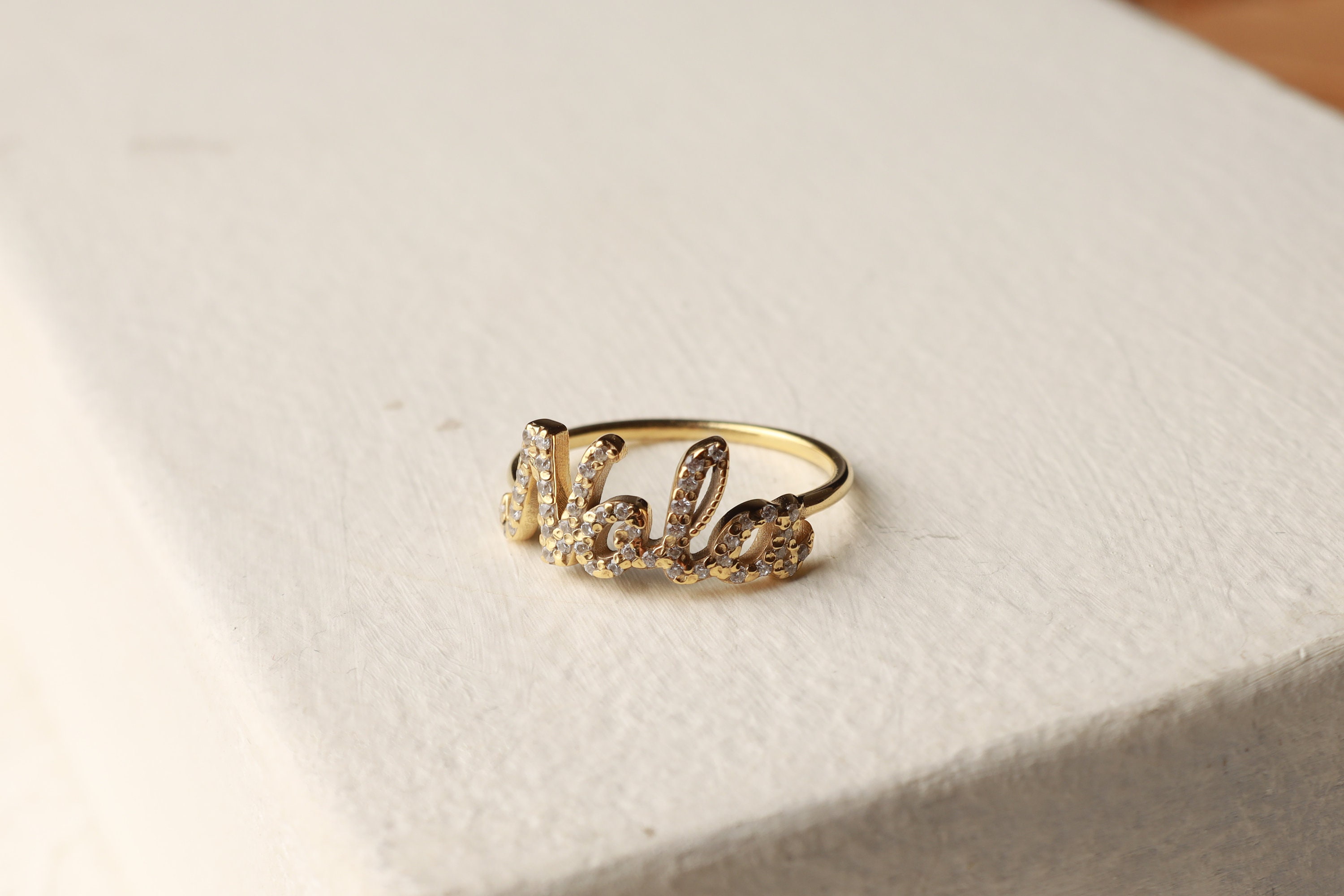 14k Solid Gold Custom Diamond Name Ring, Personalized Name Jewelry, Name Ring, Christmas Gift ...