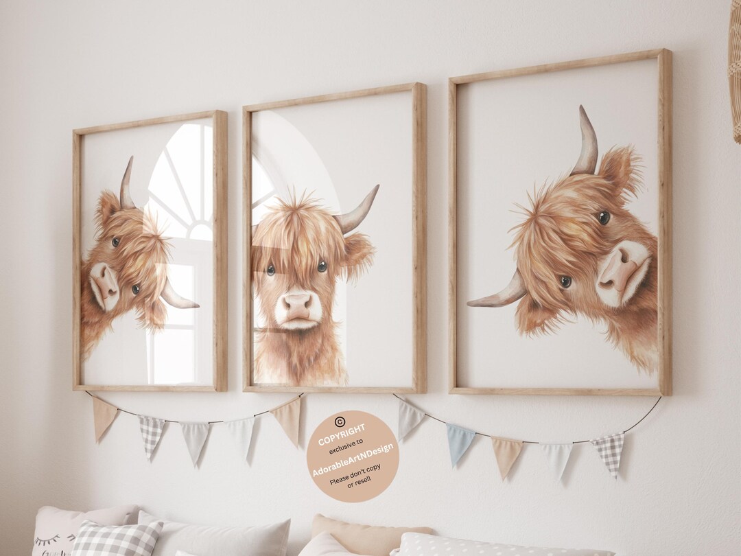 Baby Highland Cow Nursery Art, Highland Cow Nursery Decor, Watercolor ...
