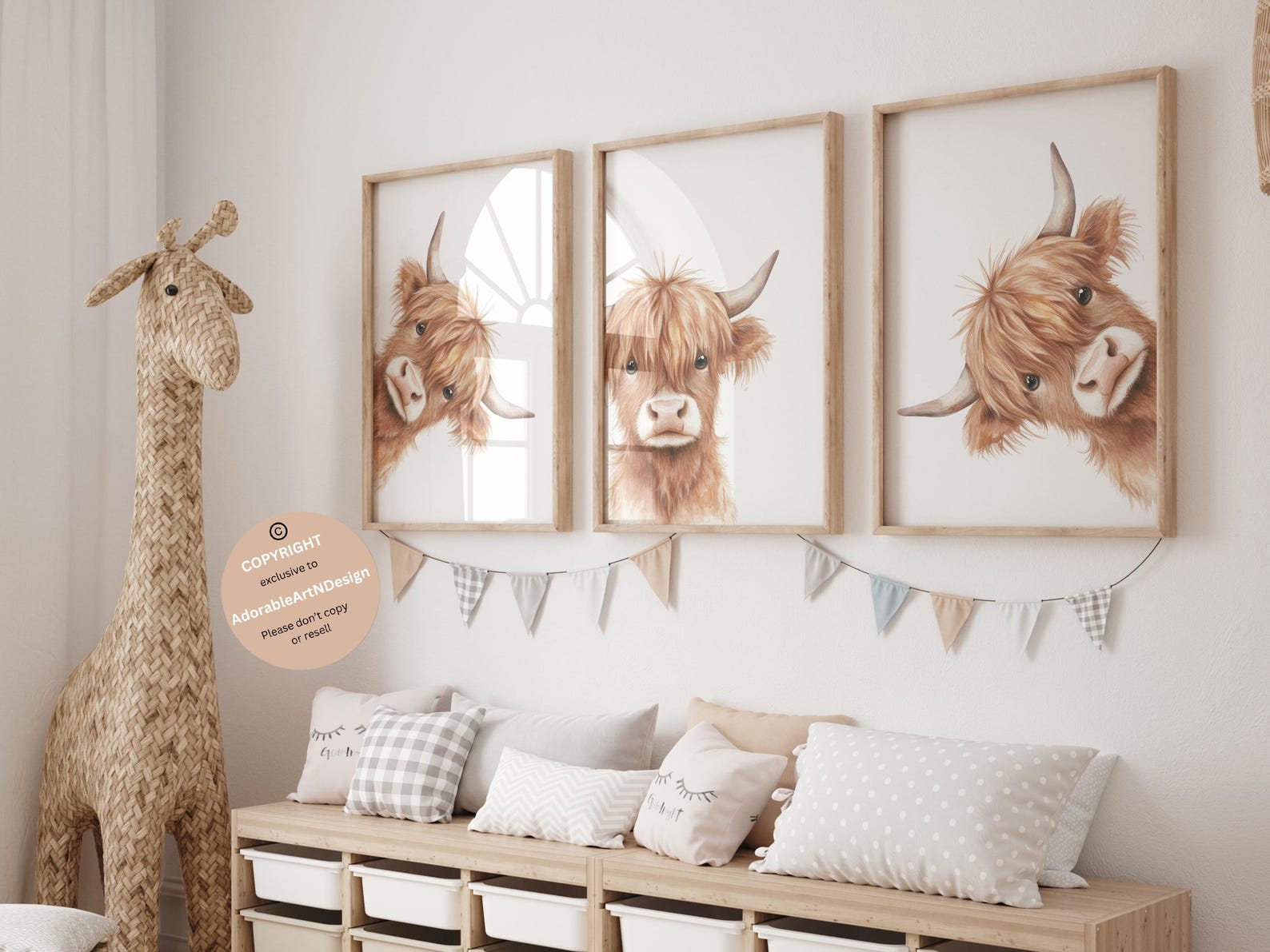 Baby Highland Cow Nursery Art, Highland Cow Nursery Decor, Watercolor ...