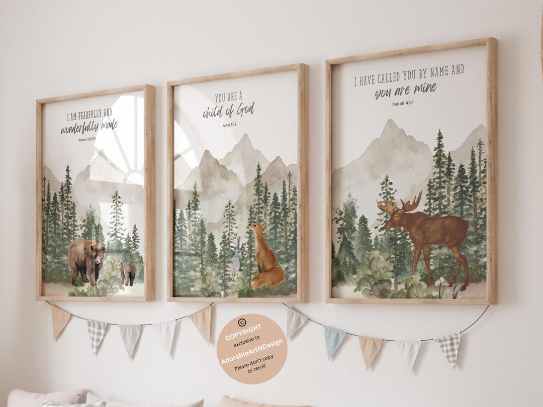 Bible Verse Nursery, Christian Nursery, Woodland Nursery Wall Art ...