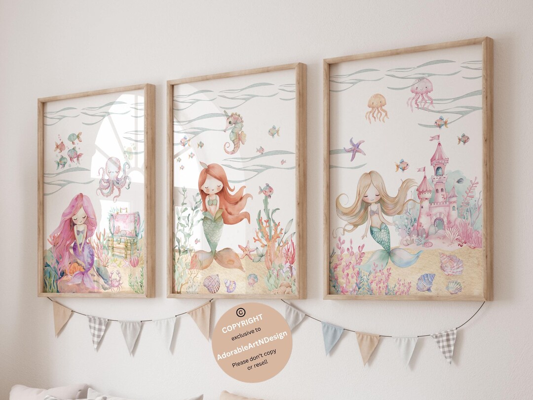 Mermaid Prints for Girls Room, Mermaid Nursery Decor, Under the Sea ...