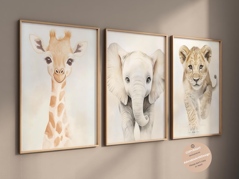 Safari Animal Prints, Safari Nursery Decor, Set of 3, Safari Baby ...