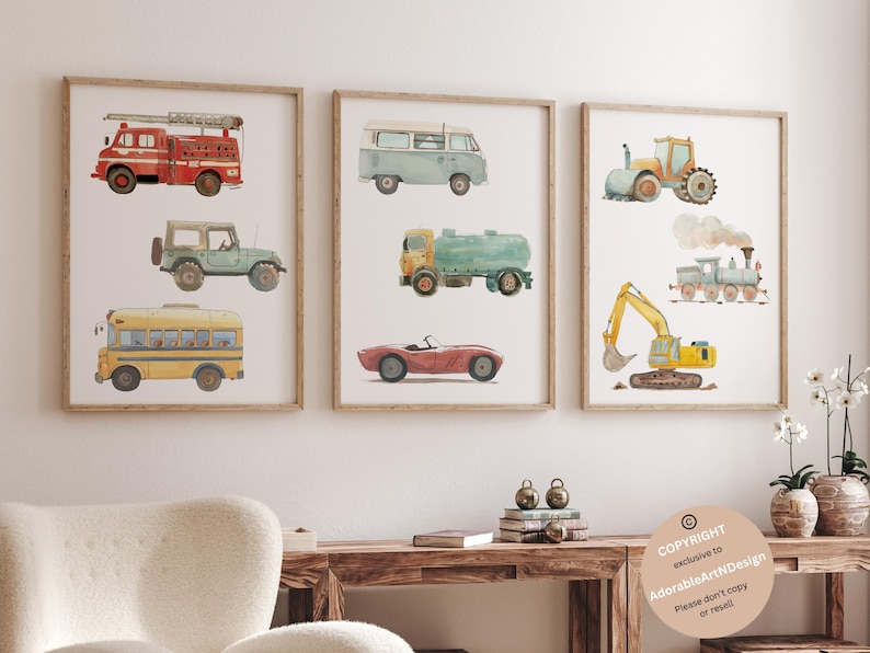 Transport Vehicle Prints, Construction Vehicle Prints, Boy Room Wall ...