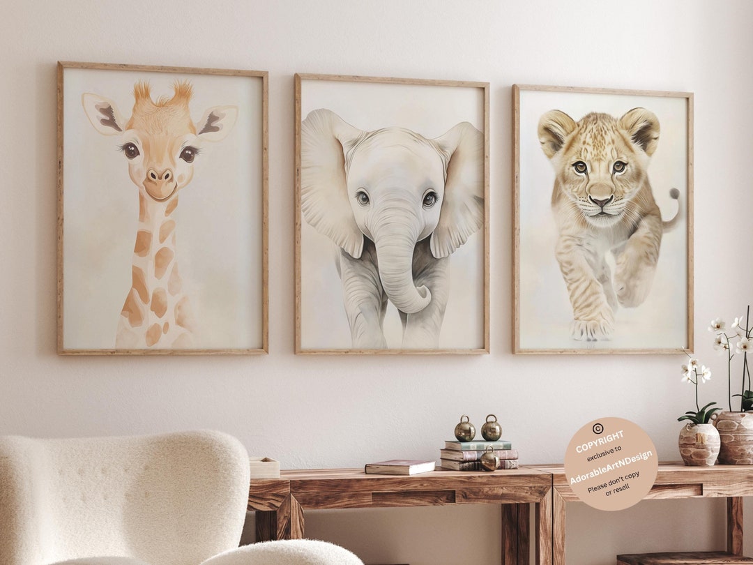 Safari Animal Prints, Safari Nursery Decor, Set of 3, Safari Baby ...