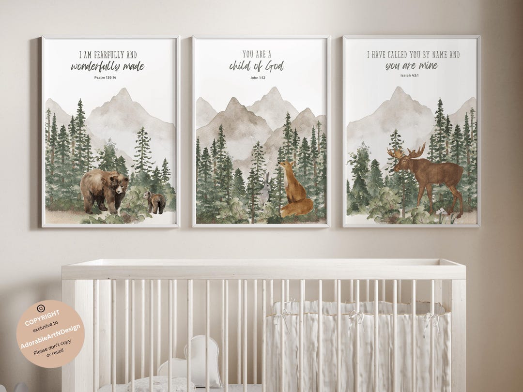 Bible Verse Nursery, Christian Nursery, Woodland Nursery Wall Art ...