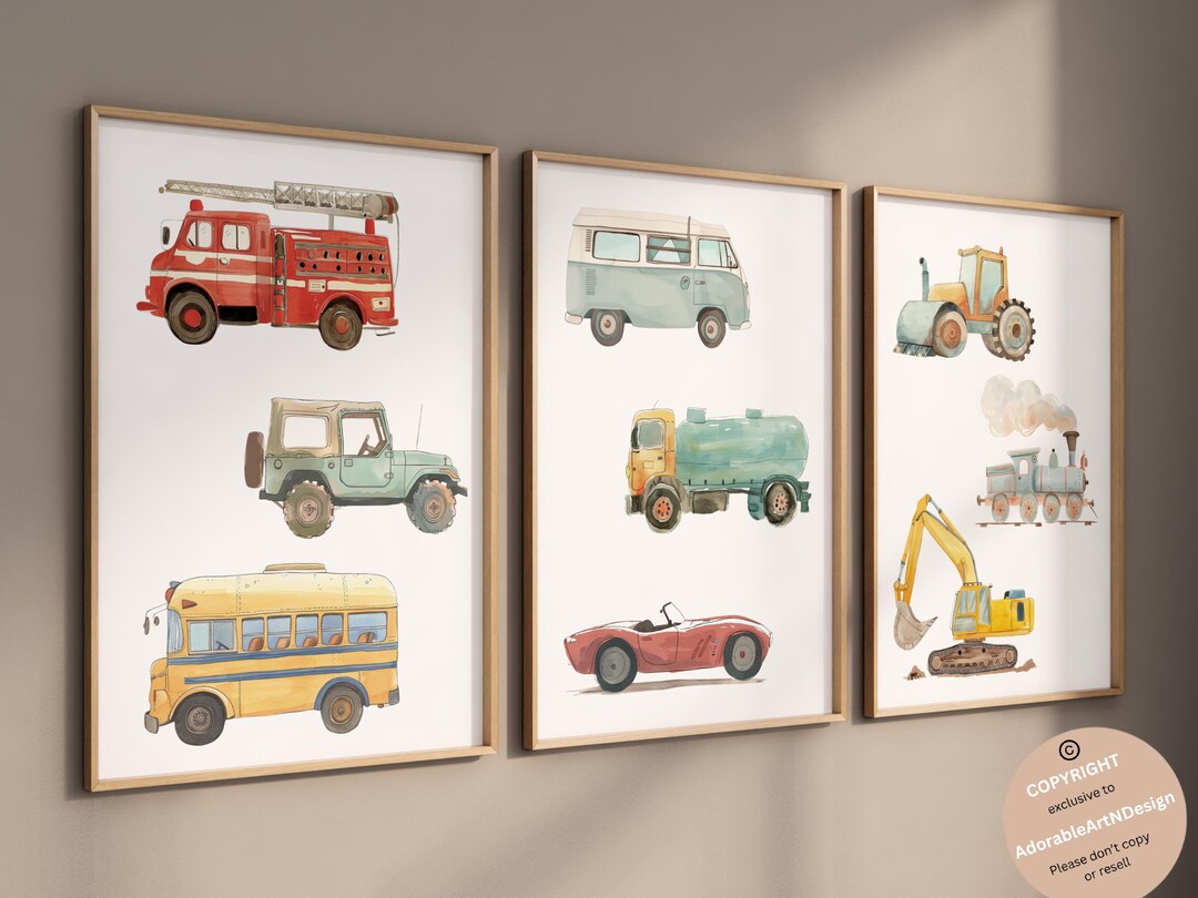 Transport Vehicle Prints, Construction Vehicle Prints, Boy Room Wall ...