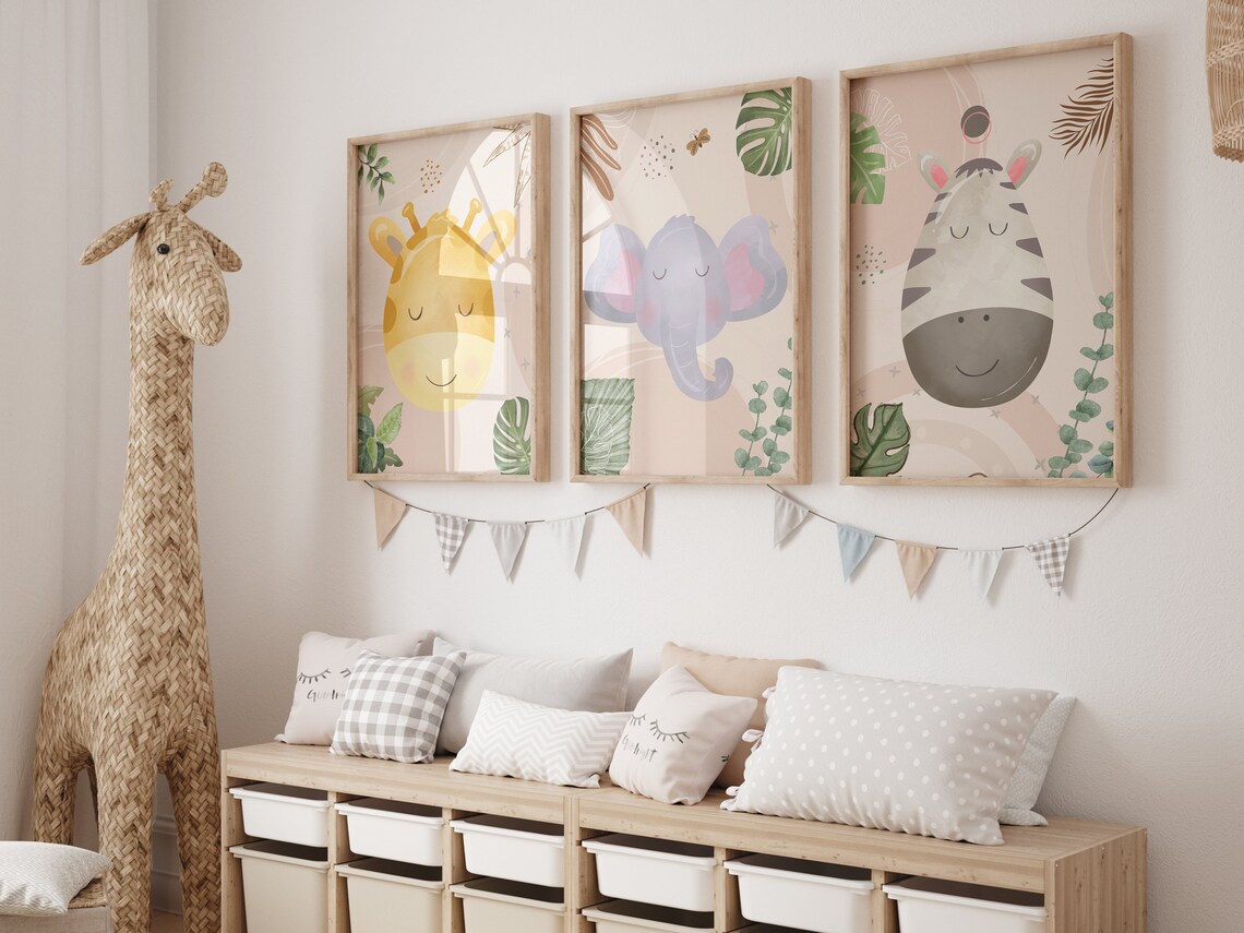 Boho Safari Art Children's Bedroom Nursery Wall Art Print | Animal ...