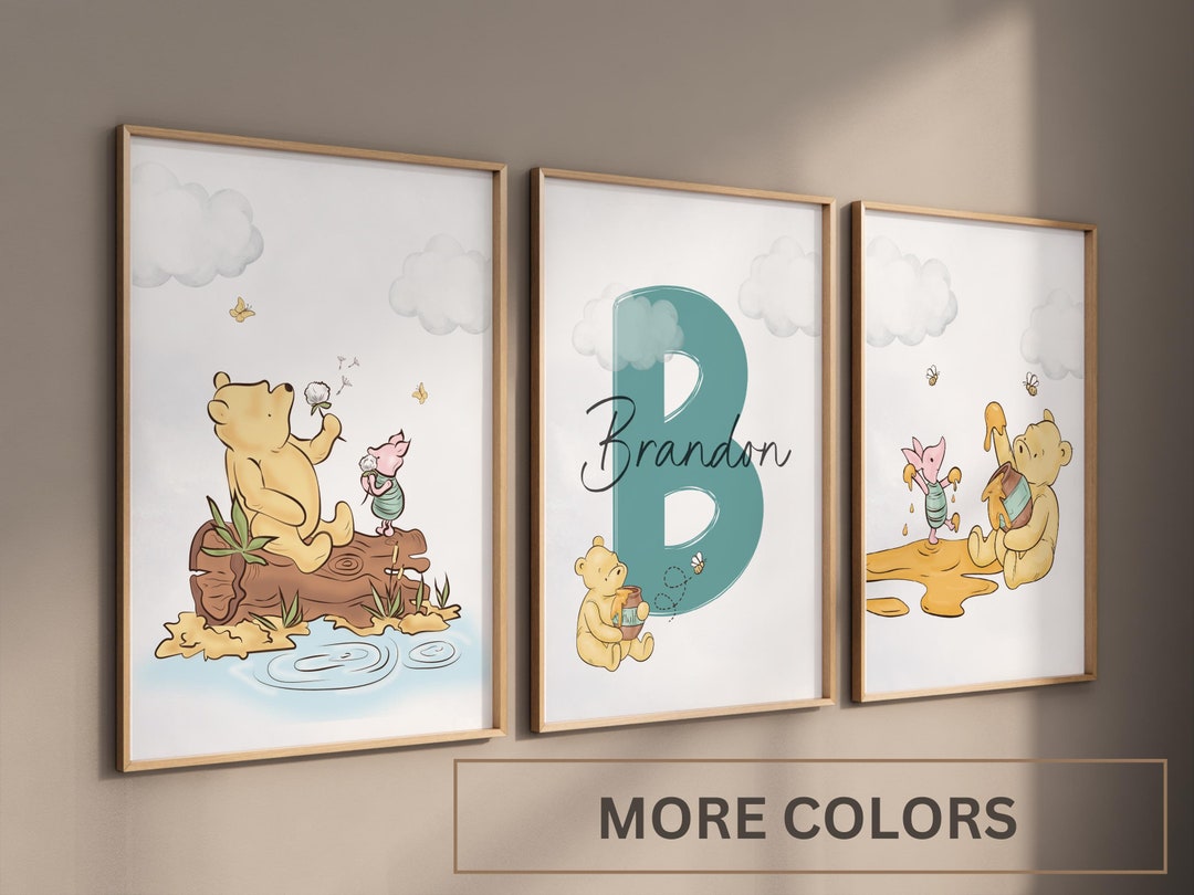 Winnie the Pooh Nursery Wall Art, Classic Winnie the Pooh Wall Art, Set ...