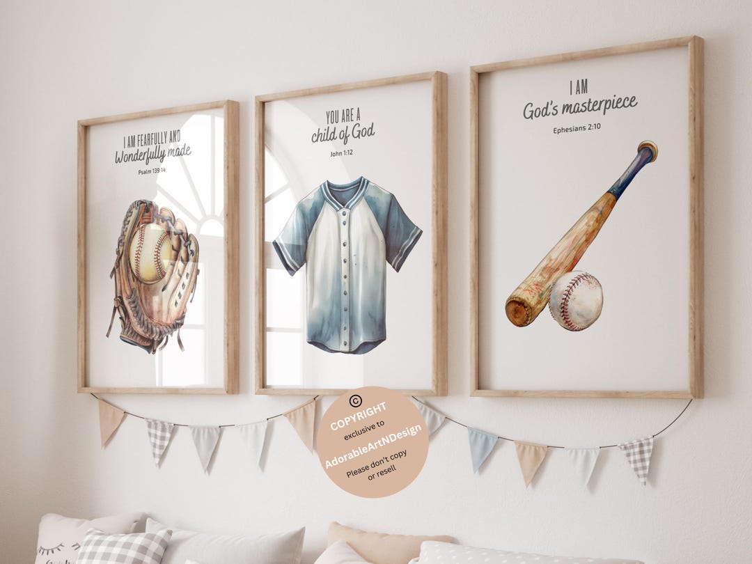 Baseball Wall Art Boy Print Set of 3 Wall Prints Sports Theme Room ...