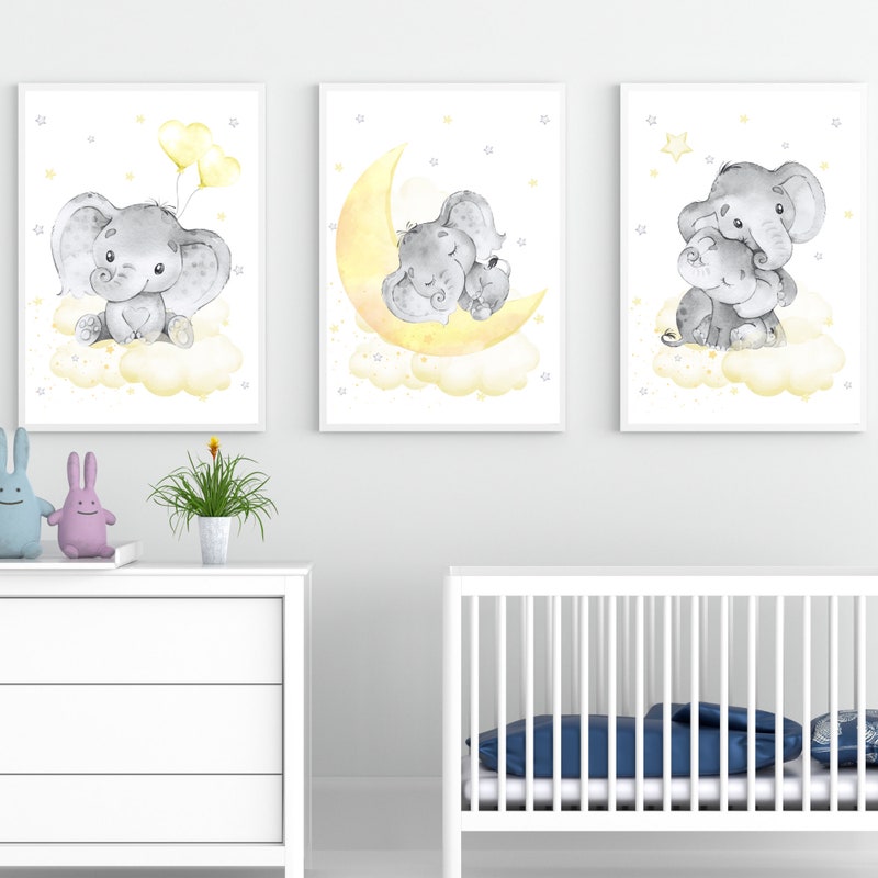 Yellow Grey Stars Nursery - Etsy