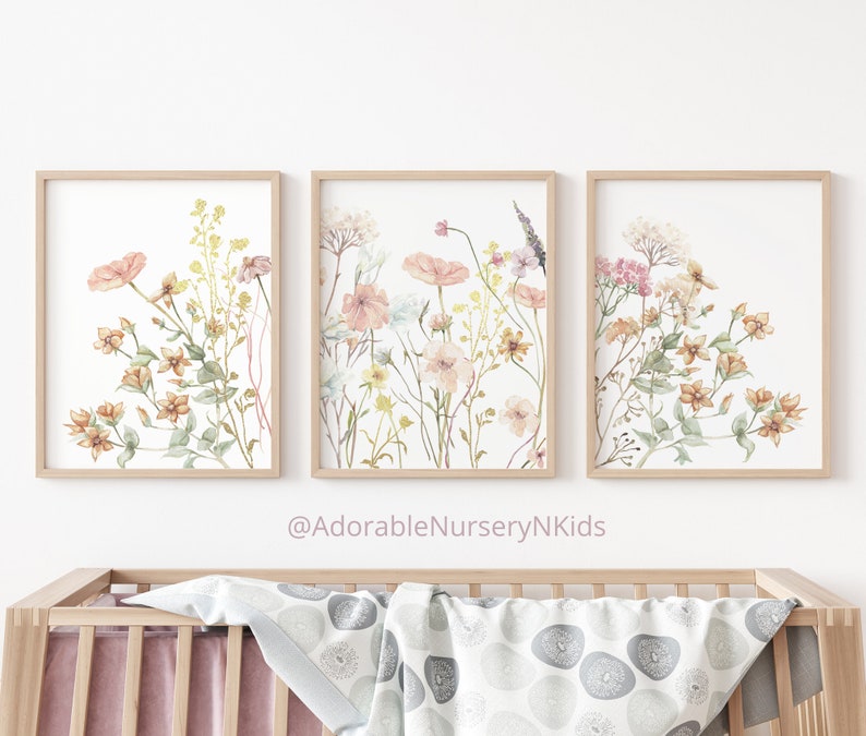 Boho Nursery Wall Art Wildflower Nursery Decor Botanical - Etsy