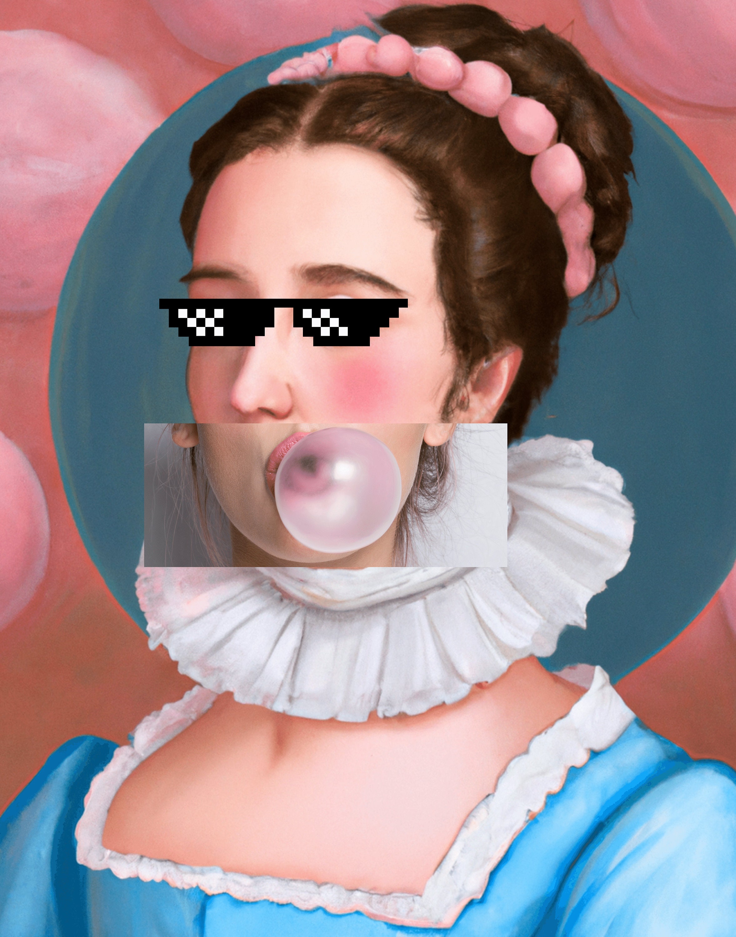 Pink Bubble Gum Poster Altered Art Gum Blowing Altered Portrait Rococo ...
