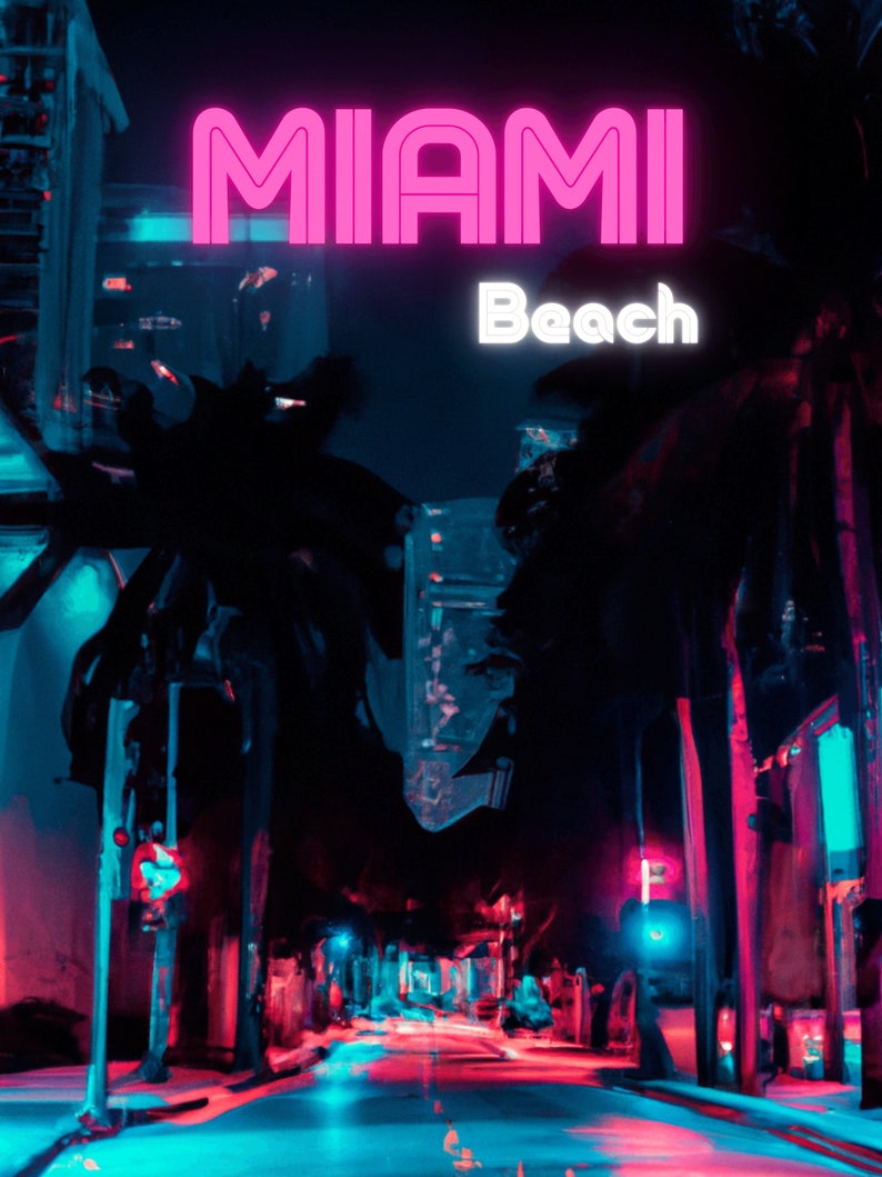 Neon Miami Beach Digital Download Art Print Eclectic Decor - Etsy