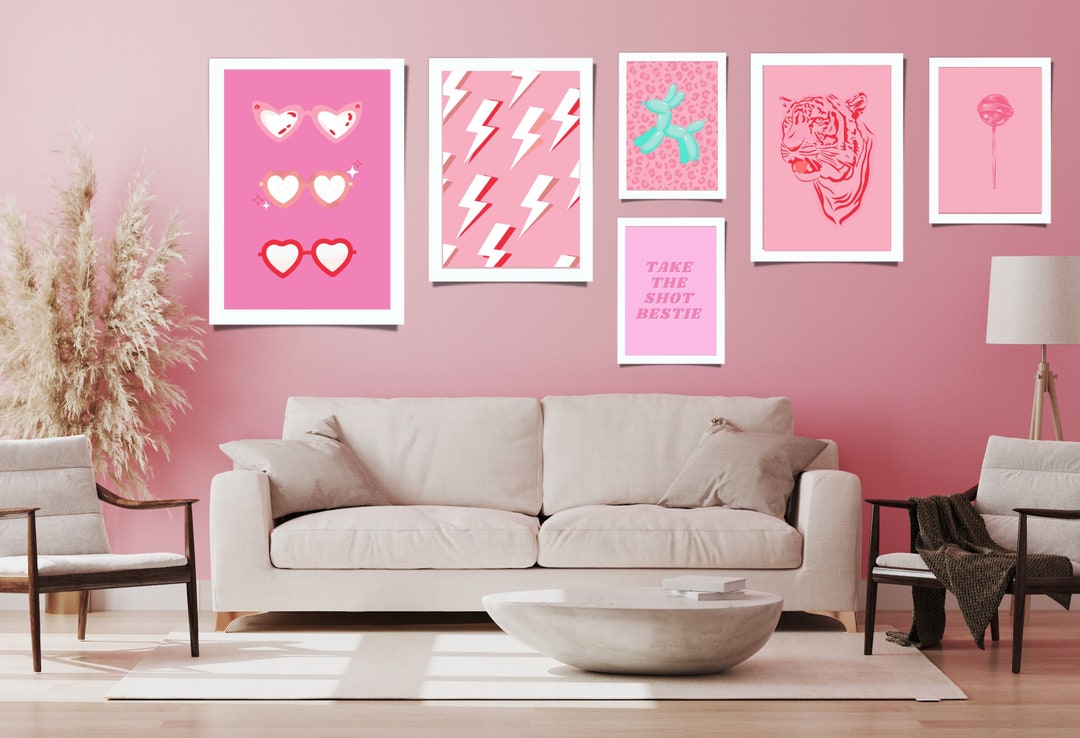 Set of 6 Pink Pop Posters Trendy Pink Prints Pink Wall Art Pink Pop Art ...