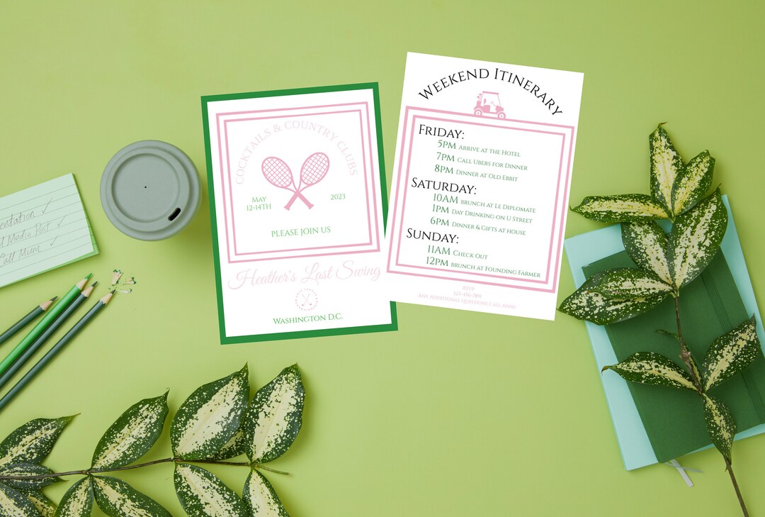 Tennis Bachelorette Party Itinerary Template Editable Bach Weekend ...